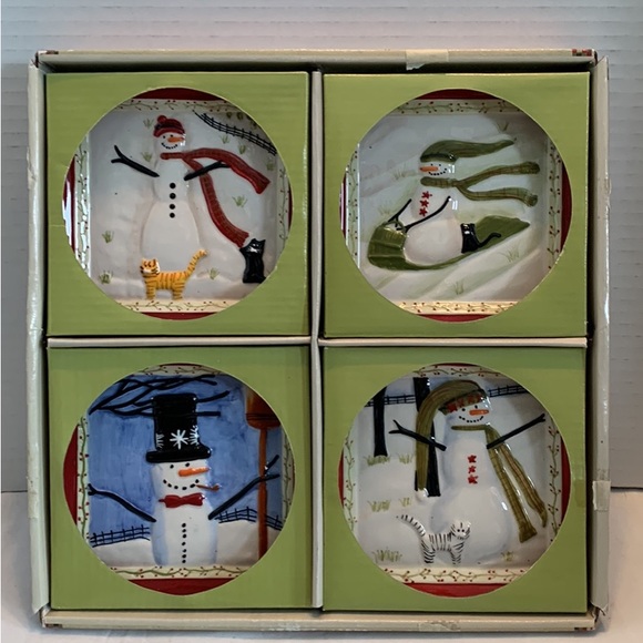 Accents | Set Of 4 Mini Snowman Plates By Cindy Shamp Mww Market Winter ...